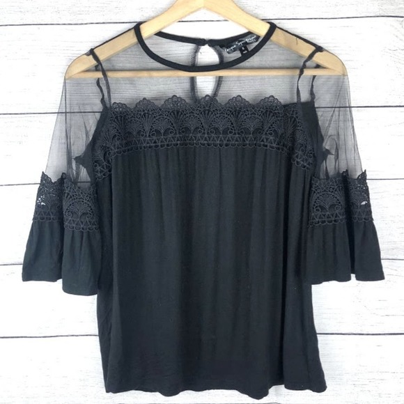 Unique Spectrum | Tops | Unique Spectrum Sheer Crochet Neckline Short ...